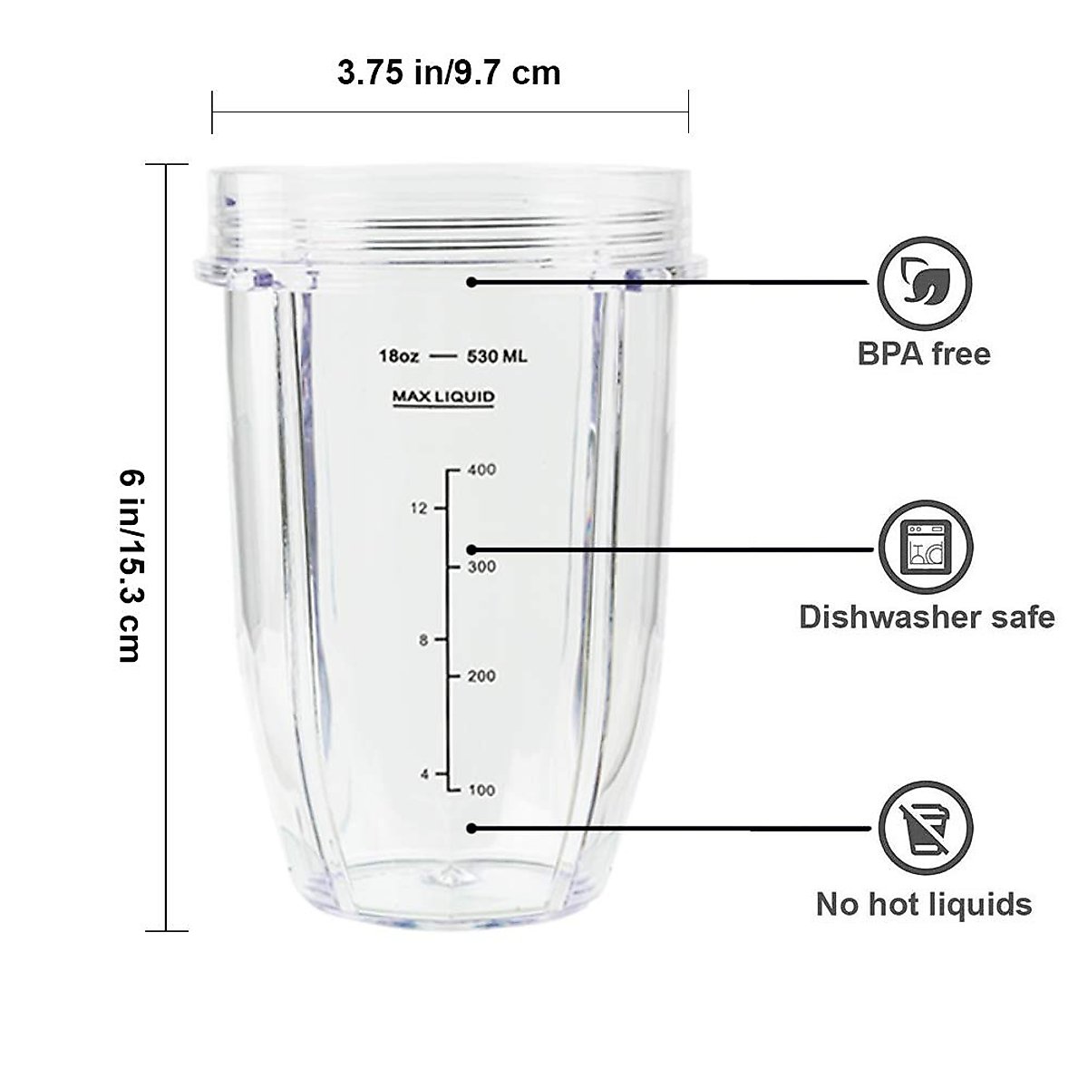Blender Cups for Ninja Blender, 18OZ Cup with Sip & Seal Lids Compatible with 900w 1000w Nutri Ninja Blender Auto iQ series (2 Pack)