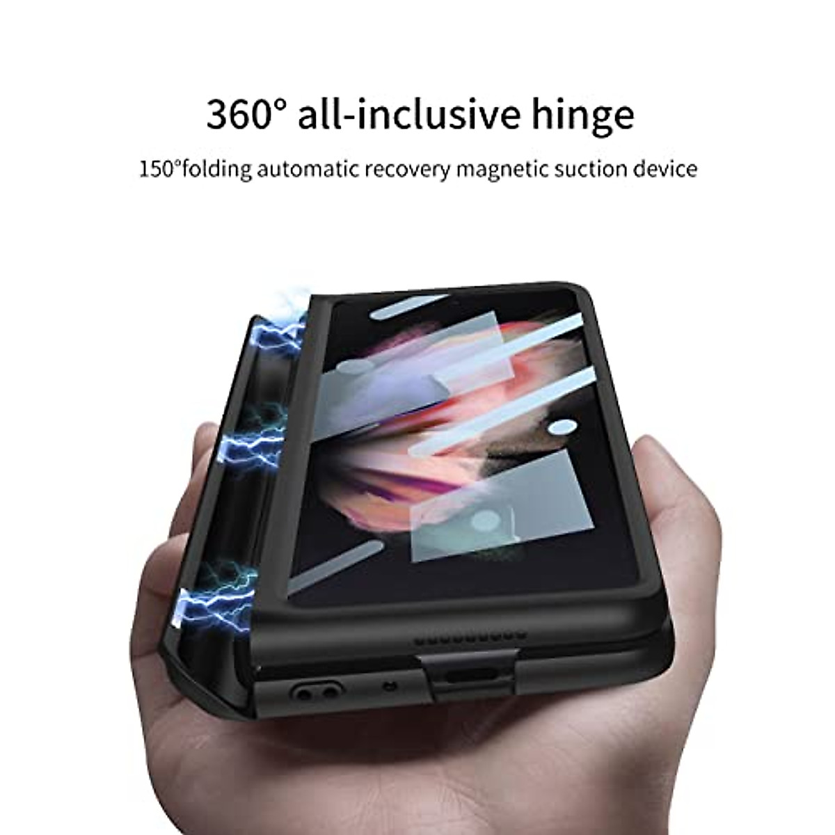 CeeEee Samsung Galaxy Z Fold 3 5g Case Screen Protector 360 Degree Full Protection Built-in with 9H Tempered Glass Screen Protector with S Pen Holder and Kickstand Cover Hinge Protection, Black