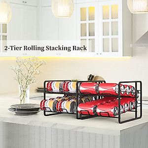 CASAVIDA 2-Tier Fridge Soda Can Organizer, Stackable Beverage Can Rack Dispenser Rolling Food Can Organizer Holder for Pantry Refrigerator Cabinet, Black