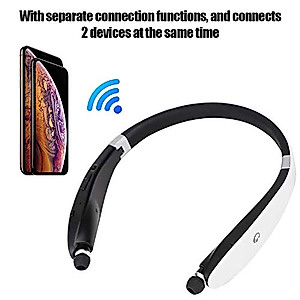 Neckband Wireless Headset Sports Stereo Bluetooth Headphones with Foldable Design Wideband Noise Reduction(Black White)
