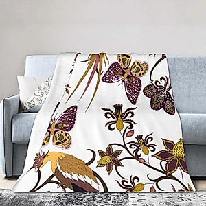 Throw Blanket 40x50 Inch,Beautiful Flowers Bird Floral Traditional Flannel Soft Cozy Fluffy Throw Blankets and Warm Throws for Adults in Couch Sofa Bed 50x40 Inch