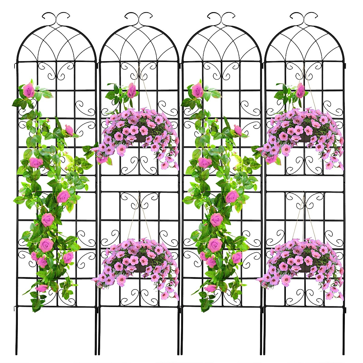 ZBPRESS 4 Pack 86.2x19.7in Metal Garden Trellis for Climbing Plants,Black Metal Garden Trellis for Vines Plant Rose Vegetable Support,Large Decorative Outdoor Trellis
