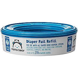 Amazon Brand - Mama Bear Diaper Pail Refills for Genie Pails, Unscented, 270 Count (Pack of 1)