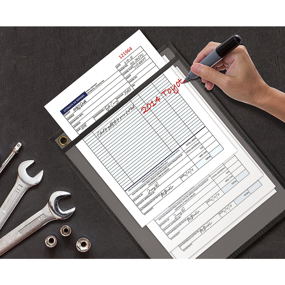 Shop Ticket Holders, 9 x 12 Inches, Both Sides Clear, Stitched Black Edge Trim, by Better Office Products, 25 Pack