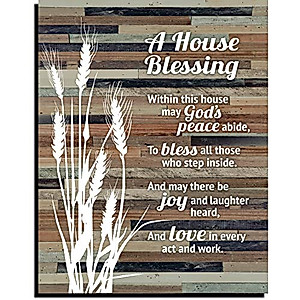 House Blessing Rustic Wood Plaque - Keyhole for Hanging Made in the USA - 11.75" x 15"| Plaques Wall Art Decoration for Your Home or Office | A House Blessing within this house may Gods Peace abide