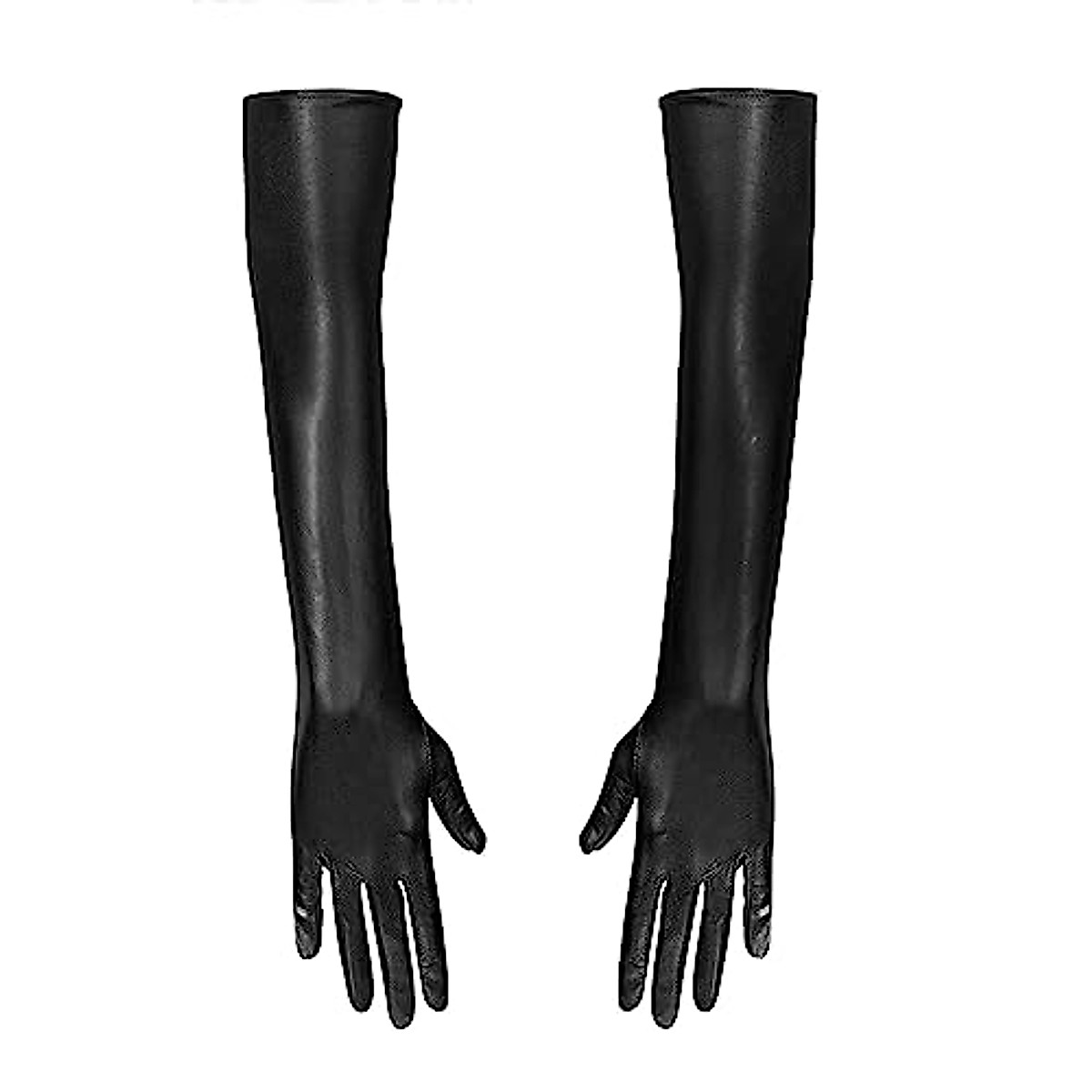 Women Sexy Wet Look Long Gloves for Costume Cosplay, Long Patent Leather Gloves Elbow Length Long Gloves for Wedding Evening (Black)