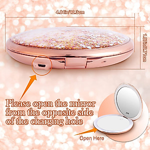 B Beauty Planet Compact 20X Magnifying Mirror with Light,5-Inch,LED Travel Compact Mirror, Liquid Bling Glitter Quicksand Portable Folding Mirror with Lights(Golden Rose)