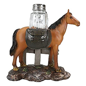 Set Of 1 Brown Stallion Horse With Saddlebags Salt Pepper Shakers Holder Figurine