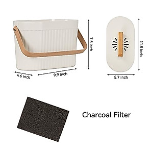 Odorless Counter Top Compost Bucket with Lid - Yatmung Small Kitchen Compost Bin Countertop - Narrow Sustainable Bamboo Composting Pail - Indoor Composter - Slim Food Waste Bin for Kitchen - Cream