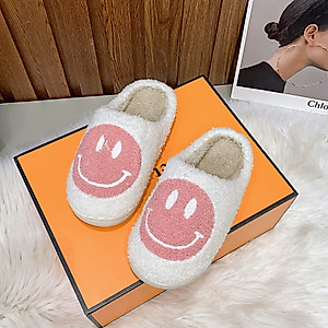 PLMOKN Slippers for women indoor and outdoor men open toe fluffy cute smile face slippers,B-Pink/8.5-9.5