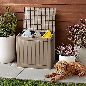 JUMMICO 32 Gallon Outdoor Deck Box Waterproof Resin Lightweight Storage Box for Outside Patio Furniture Cushions, Pool Toys and Garden Tools