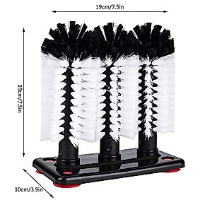 Triple Brush Bar Glass Washer Glass Washer Brush Cleaner 3 Brushes per Base for Restaurant Kitchen and Bar