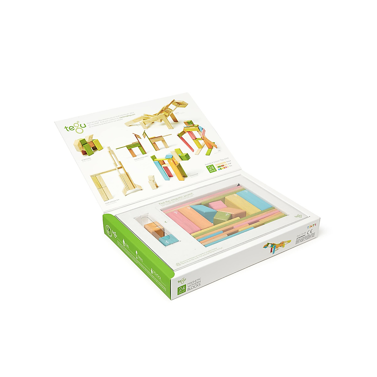 24 Piece Tegu Magnetic Wooden Block Set, Tints, 1-99 years old