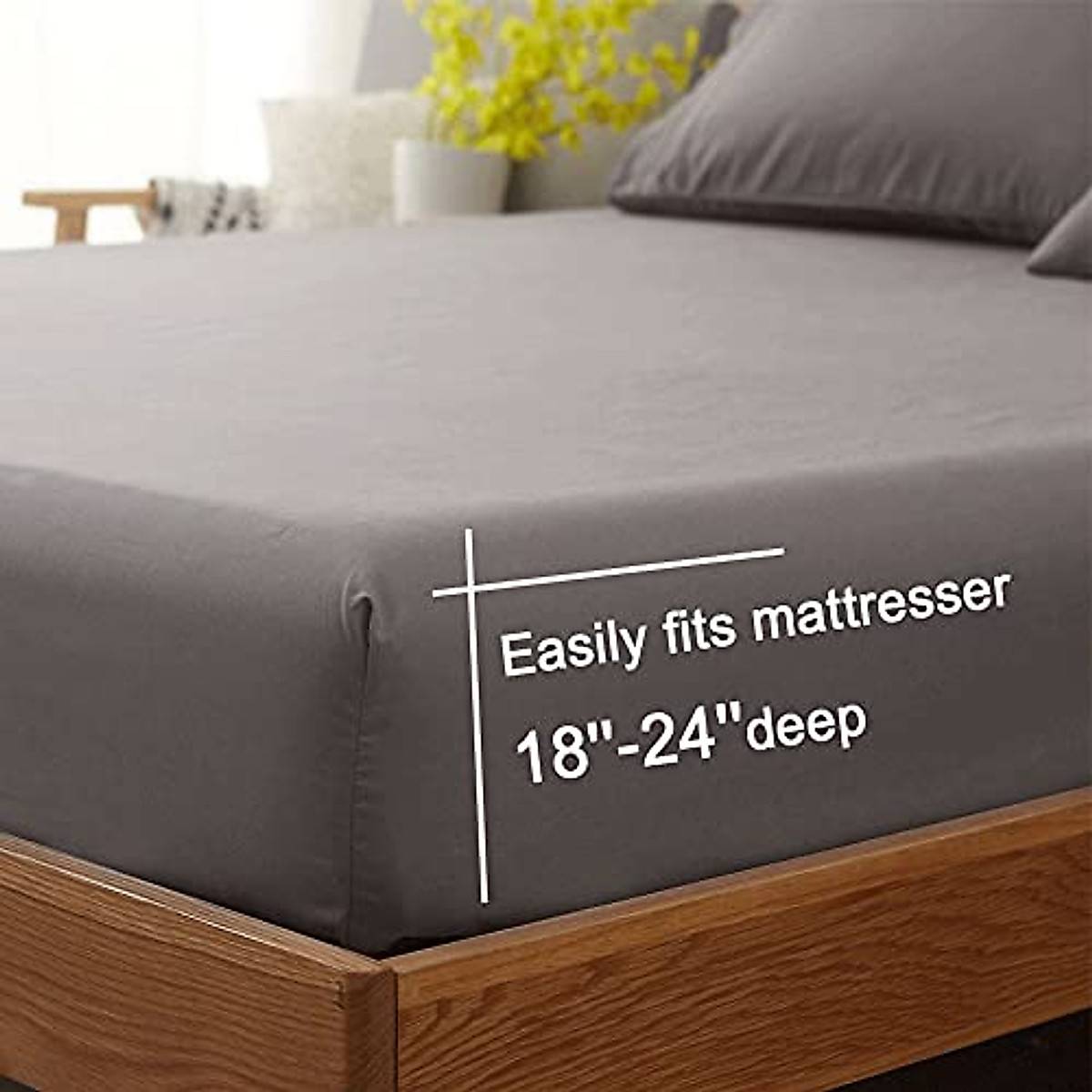 SONORO KATE Bed Sheet Set Super Soft Microfiber 1800 Thread Count Luxury Egyptian Sheets Fit 18-24 Inch Deep Pocket Mattress Wrinkle-4 Piece (Grey, Queen)