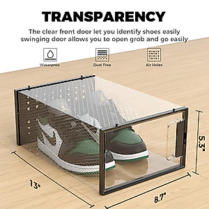 Pinkpum Shoe Organizer Storage Boxes for Closet, Clear Plastic Stackable Sneaker Storage Containers Bins with Lids, Clear Shoe Case Containers, Black, 12 Pack