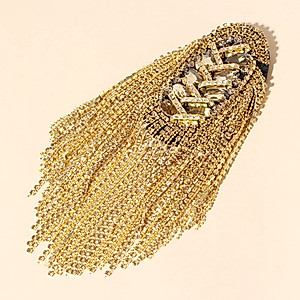 IUASZZ 2 Pieces Tassel Epaulets Metal Fashion Shoulder Jewelry Rhinestones Cloth Accessories Brooches for Women, 2.2×4in (Gold)