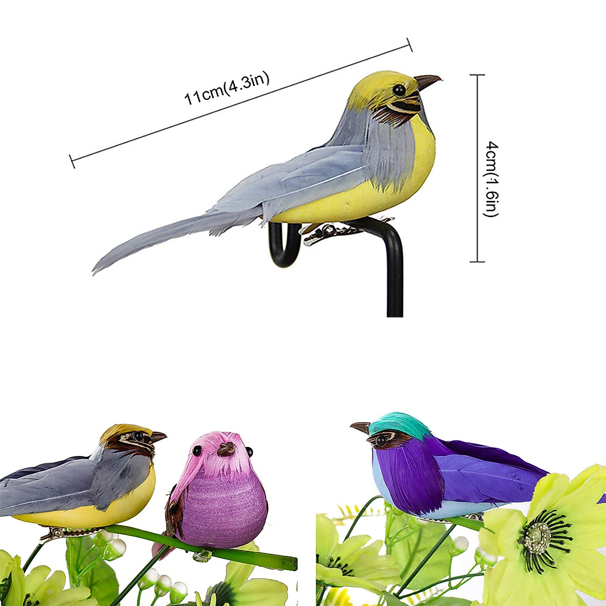 12Pcs Artificial Feathered Birds Christmas Decorations, Colorful Simulation Foam Birds Clip-on Christmas Tree Ornament, Artificial Bird Ornaments for DIY Crafts Home Garden Wedding Easter Decor Y