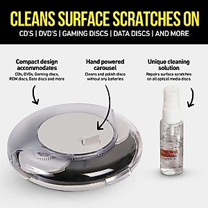 DVD CD Repair Kit with Cleaning Solution Included - Hand Powered CD DVD Cleaner and Scratch Remover Cleans and Polishes Discs with Minor Damage