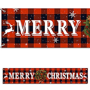 Merry Christmas Banner Christmas Eve Signs Huge Banner Decorations Giant Happy New Years Supplies Fence Yard Sign Indoor Outdoor Decorations Photo Backdrop 6 Feet