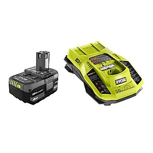 RYOBI 18-Volt ONE+ Lithium-Ion 4.0 Ah LITHIUM+ Battery and 18-Volt Dual Chemistry Charger Kit