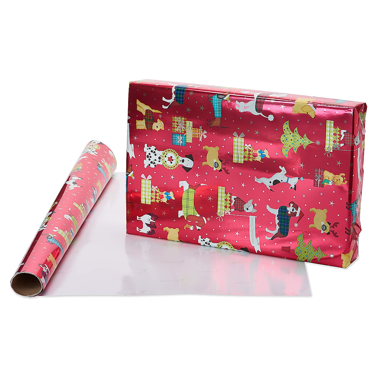 Papyrus Christmas Wrapping Paper Bundle, Holiday Chic and Santa's Best Friends Dog Print (2 Rolls)