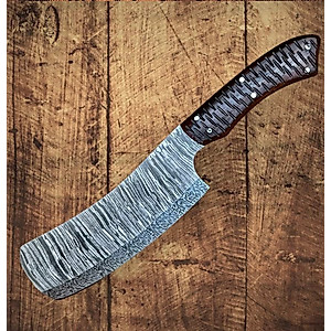 CP-285, Damascus Steel 12.00 Inches Cleaver style Knife – Solid Rose Wood Handle (Damascus Steel 1)