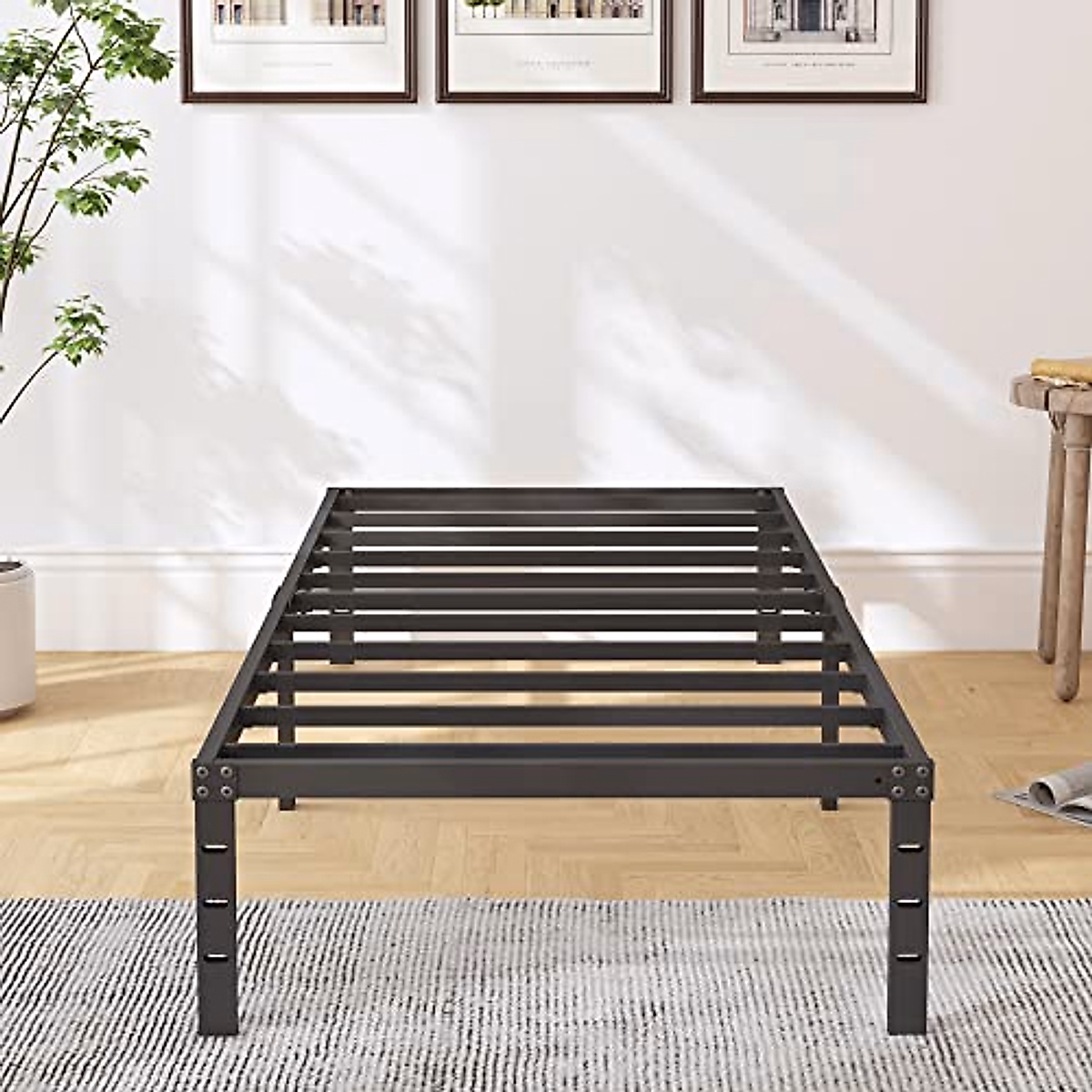 HOBINCHE 16 Inch Twin Size Bed Frame, No Box Spring Needed, Heavy Duty Black Metal Platform Mattress Foundation with Steel Slats, Non-Slip Noise Free Easy Assembly, Cleance Storage
