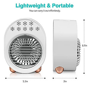 SISMEL Portable Misting Fan, 3 Speed Personal Small Desk Fan with 200ML Water Tank, USB Rechargeable Cooling Mist Fan with Colorful Nightlight, Battery Operated Fan for Bedroom Office Outdoors (White)