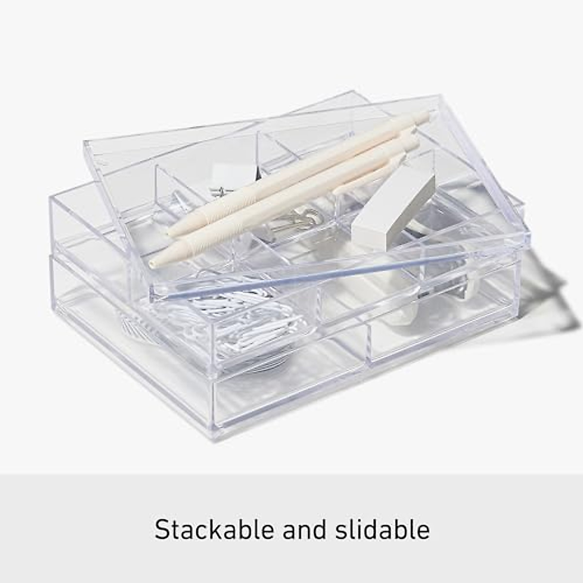 Like-It | MX-T11 | System Tray | Stackable Organizer | Drawer Organizer | A6 | 6 Divide |4.53" × 6.06" × 1.18" | Clear |