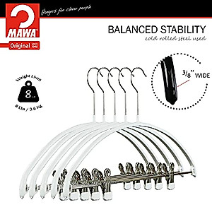 Mawa by Reston Lloyd European Non-Slip Metal Clothing Hanger, Smooth Shoulder Support & Adjustable Pant Clips, Set of 5, White