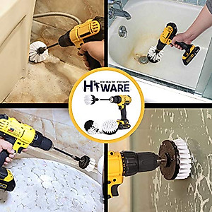 Hiware 4 Pcs Drill Brush Car Detailing Kit with Extend Attachment, Soft Bristle Power Scrubber Brush Set for Cleaning Car, Boat, Seat, Carpet, Upholstery and Shower Door - White