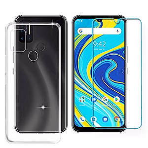 Ytaland for Umidigi A7 Pro Case,UMIDIGI A9 Pro Case with Tempered Glass Screen Protector. (3 in 1) Crystal Clear Soft Silicone Shockproof TPU Transparent Bumper Protective Phone Case Cover