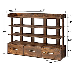 usikey Vertical Shoe Rack, 4 Tiers Vertical Shoe Rack + 6 Tiers Vertical Shoe Rack Wooden Shoe Tower with Bottom Drawers, Rustic Brown