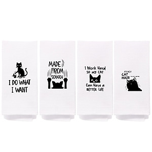 NEGIGA Cat Kitchen Towels 16x24 Set of 4, Black Cat Gifts, Cat Hand Towel, Cat Towels for Cat Lovers, Cat Dish Towel, Gifts for Cat Lovers, Cat Dad Gifts, Cat Mom Gifts, Cat Lady Gifts
