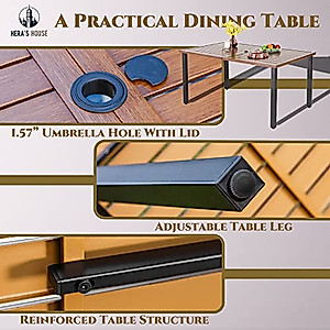 HERA'S HOUSE 7 Pieces Patio Dining Set, Outdoor Table and Chairs Set for 6, 60" Wood Look Table and 6 x Metal Patio Chairs for Backyard Lawn Garden Deck