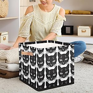 Tablerazzi Cats Pattern Cube Storage Bin, 13 Inch Collapsible Fabric Storage Cube Bin, Foldable Cube Baskets for Shelf, Closet, Organizer