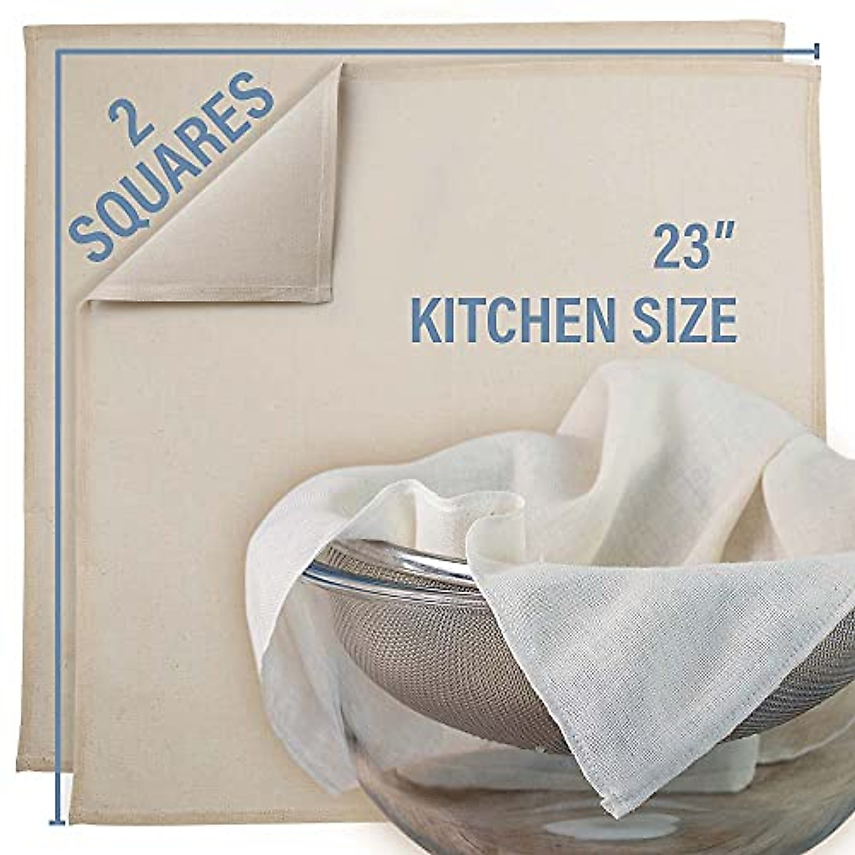 American Cotton Cheesecloth for Straining - 2 Pack Large 23" Precut Cheese Cloth Squares, Hemmed Muslin Fine Reusable Strainer