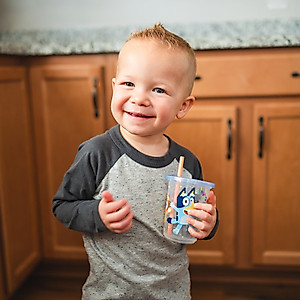 The First Years Bluey Take & Toss Toddler Straw Cups - Spill Proof Toddler Sippy Cups with Snap On Lids and Straws - Bluey Gifts and Bluey Party Supplies - 10 Oz - 10 Count