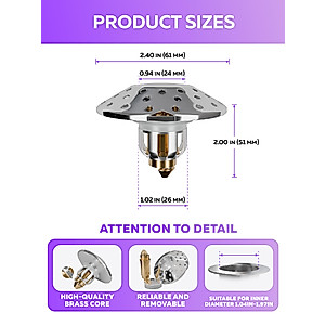 Innovative 2 in 1 Bathroom Sink Stopper Replacement - 1.06"-1.65" Pop Up Drain Stopper - Universal Sink Drain Stopper with Anti-Clogging Filter Basket - Bathroom Sink Plug for Basin Drain Holes