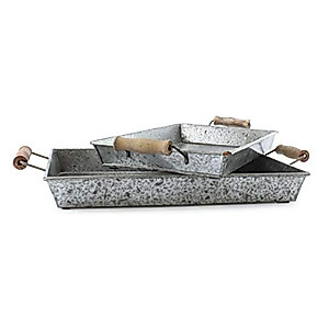 AuldHome Design Galvanized Farmhouse Trays (Set of 2, Small & Medium); Farmhouse Decor Rectangular Trays with Handles