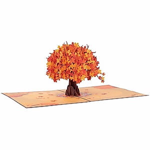 Paper Love 3D Autumn Pop Up Card, Handmade Maple Tree Popup Greeting Cards, For Fall, Birthday, Thanksgiving, Thinking of You, Sympathy, All Occasion - 5" x 7" Cover - Includes Envelope and Note Tag