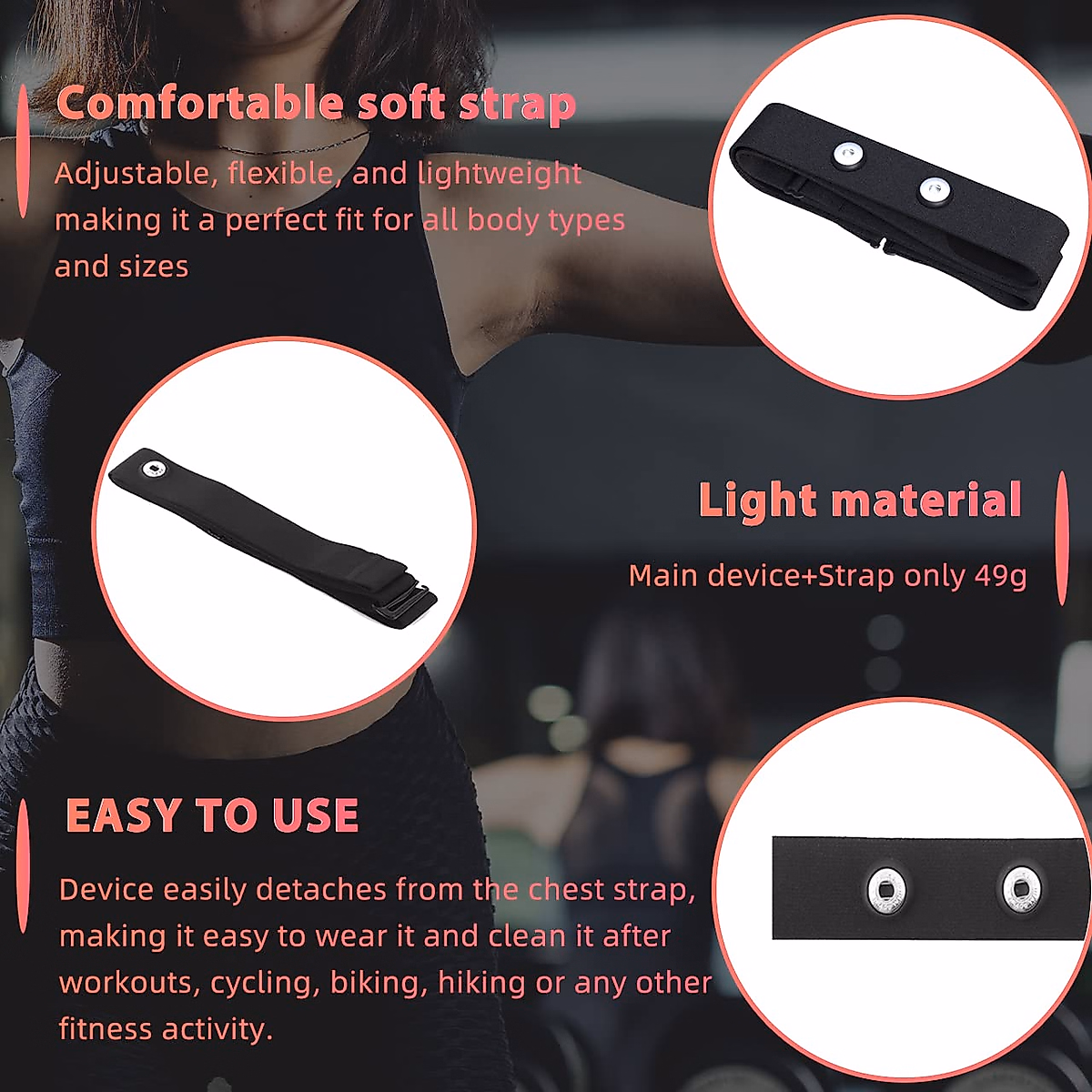 FITCENT Heart Rate Monitor Chest Replacement Strap Compatible with Polar H10 H9 H7, Adjustable Soft HR Belt Work for Polar Heart Rate Sensor (Black)