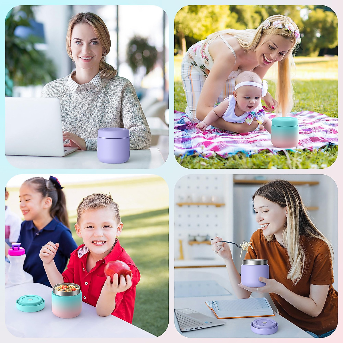 Waysaw Insulated Food Jar Soup Thermos for Hot Food Kids - 13.5 oz Stainless Steel Vacuum Lunch Bento Boxes Containers Leak-Proof Hot Lunch Box Wide Mouth for School Office Picnic (1Pack/Rainbow)