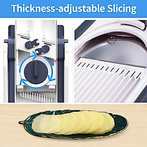 Jonscook Multifunctional Kitchen Gadgets Mandoline Food Slicer, Safe Veggie Chopper Vegetable Cutter, French Fry Cutter Onion Chopper Vegetable Slicer Fruit Cutter Dicer For Meal Prep - DeepBlue