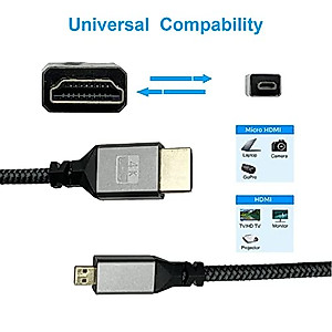 Seadream 4K Micro HDMI to HDMI Cable 1FT 2Pack High-Speed Full HDMI to Micro HDMI Braided Cord Support 3D 4K/60Hz 1080p