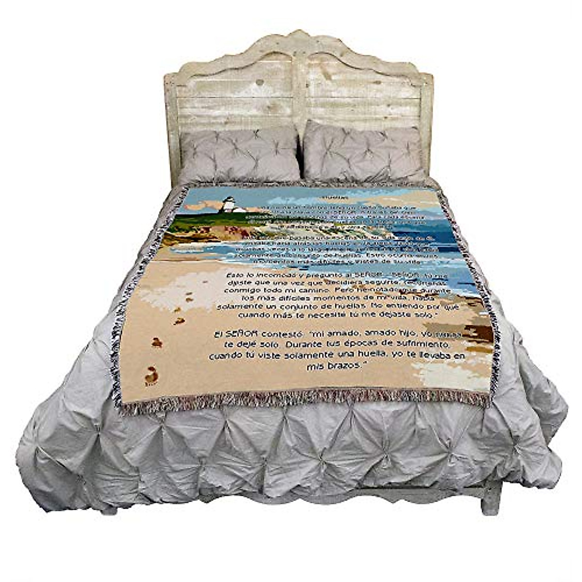 Pure Country Weavers Jesus Footprints in The Sand Spanish Huellas Blanket - Religious Gift Tapestry Throw Woven from Cotton - Made in The USA (72x54)