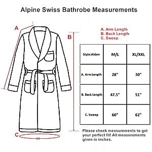 Alpine Swiss Pure Cotton Mens Terry Cloth Bathrobe Super Absorbent Spa Robe BLK XLXXL
