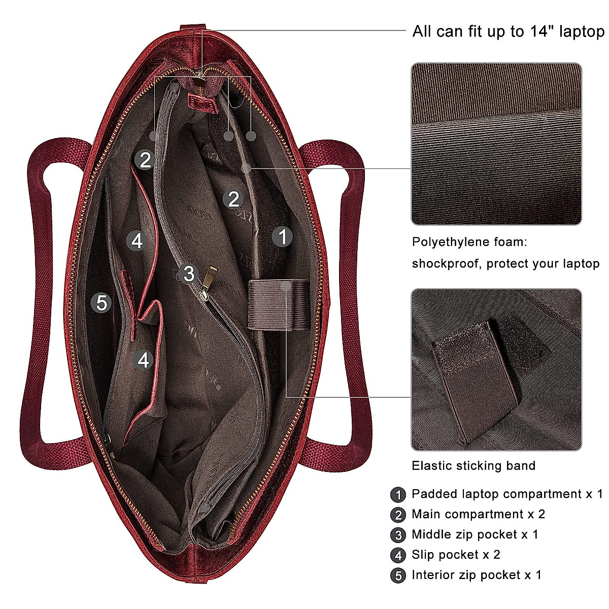 S-ZONE Genuine Leather Tote Bag for Women Vintage Shoulder Handbag Purse with Crossbody Strap Medium