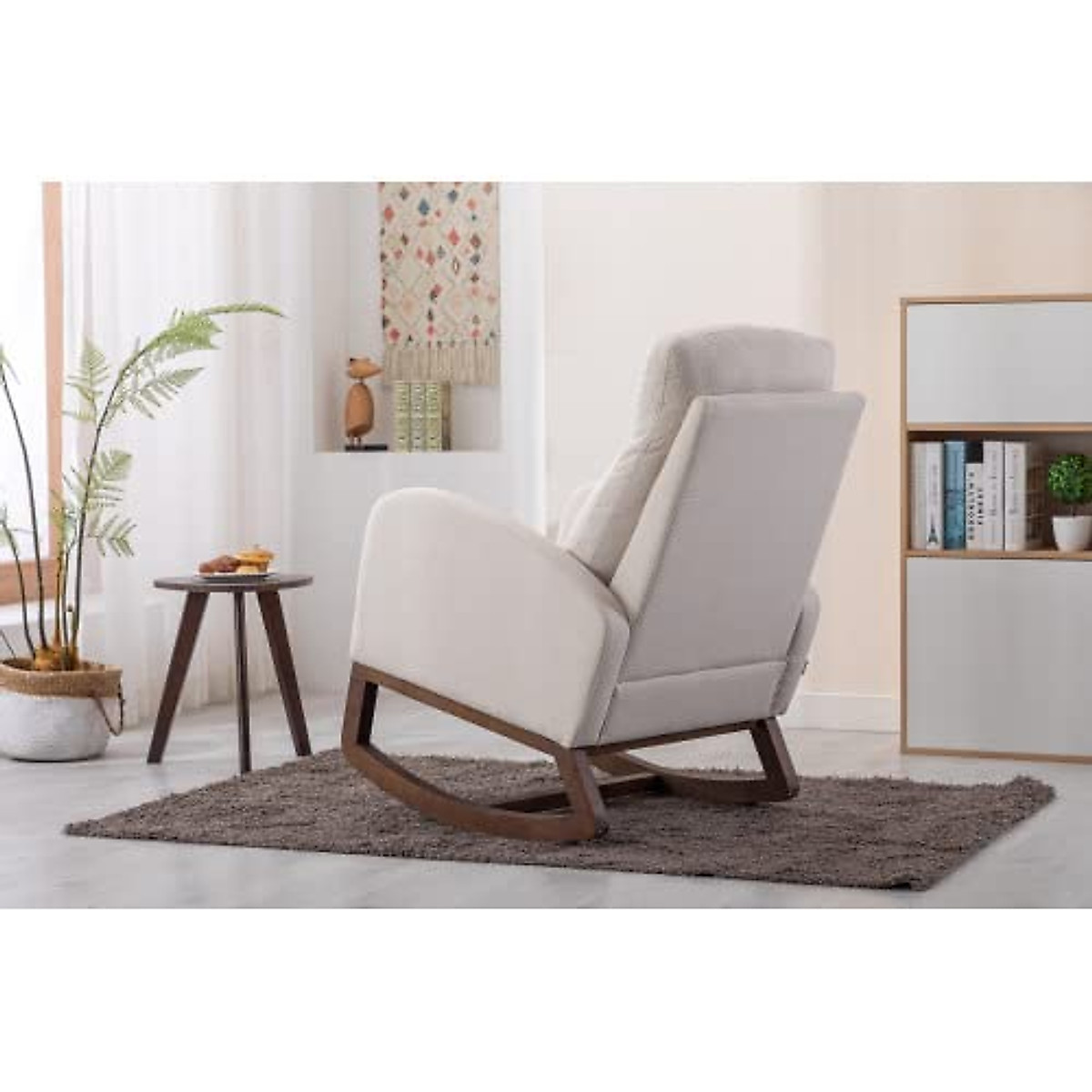 Zaboro Rocking Chair with Side Pocket, Rocker Glider Chair with Wood Base, Uplostered Armchair with High Backrest, Sofa Chair, Side Chair for Living Room Bedroom Office