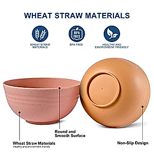 HOTEC Unbreakable Wheat Straw Cereal Bowls - Microwave & Dishwasher Safe Soup and Salad Bowls, Set of 8, 26oz, BPA Free, Multicolor